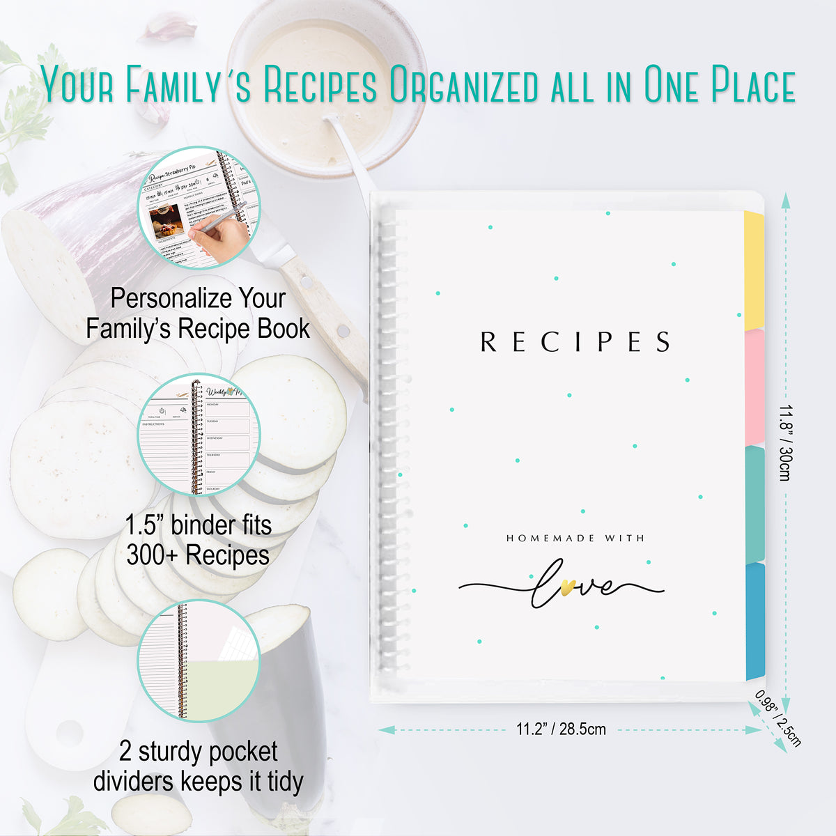 OUTSHINE 8.5 x 11 Waterproof Recipe Book Holds 300 Recipes, Blank Reci ...