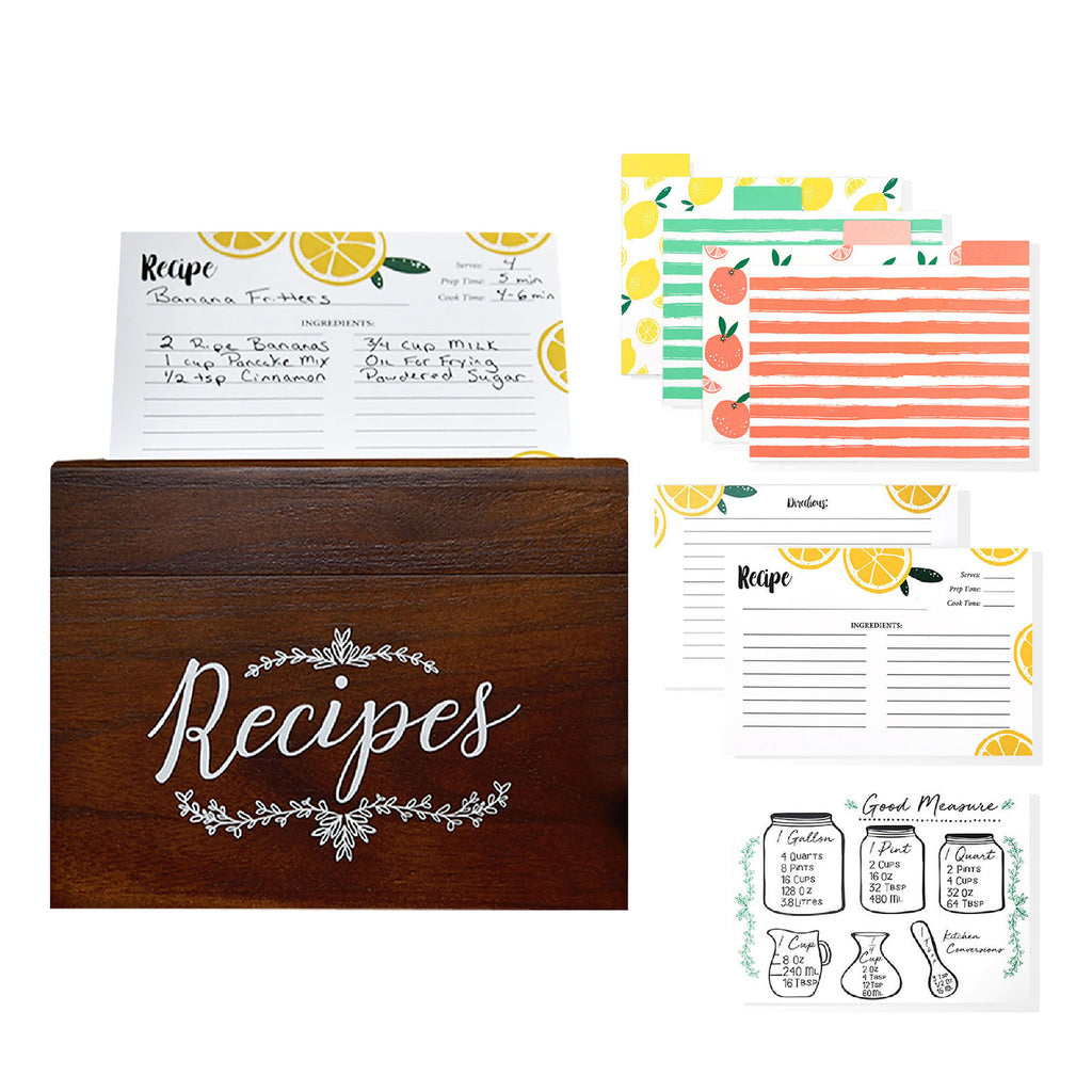 OUTSHINE Wooden Recipe Box with Cards and Dividers | Farmhouse Recipe ...