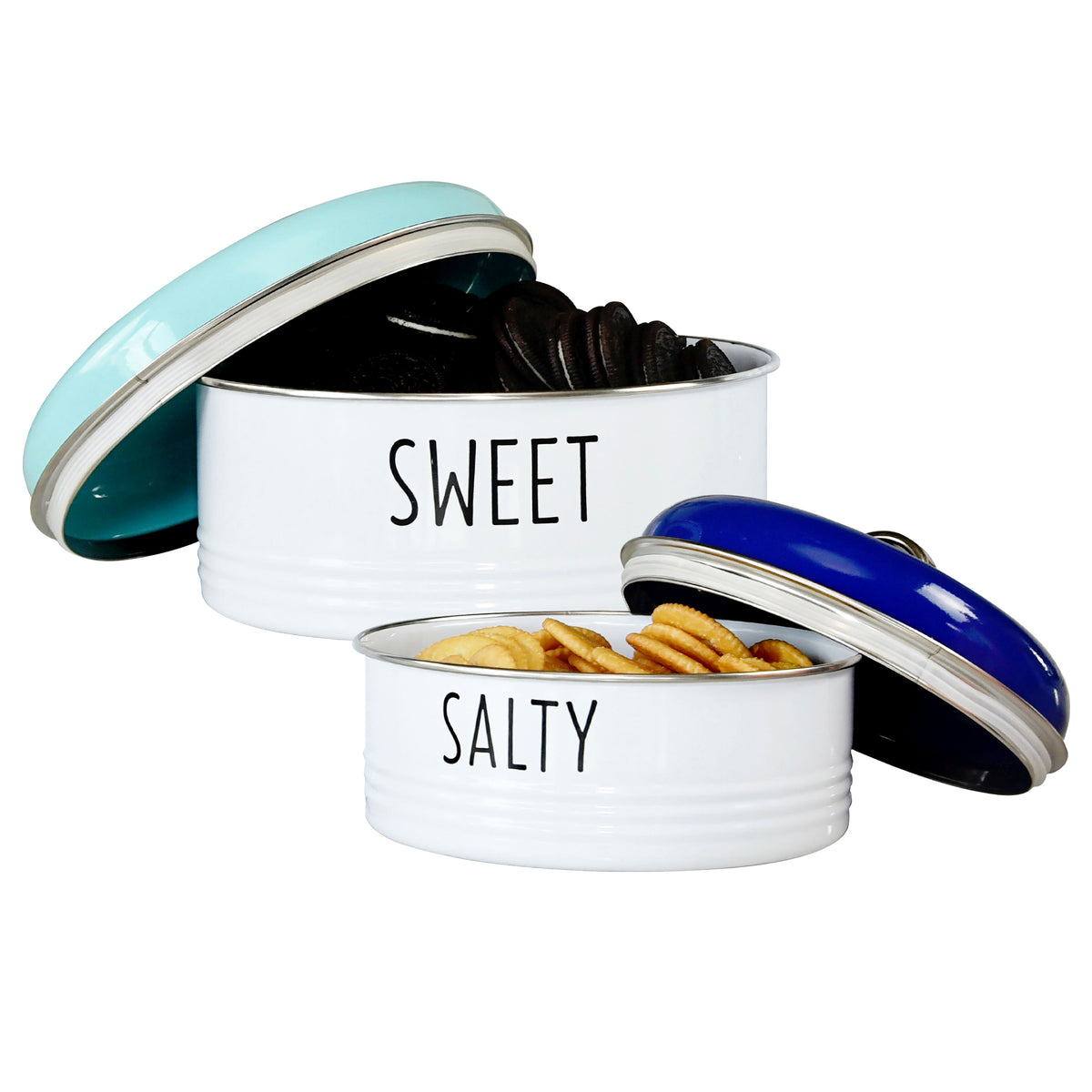 Sweet & Salty Snack Containers - Blue and White Canisters (Set of 2 ...