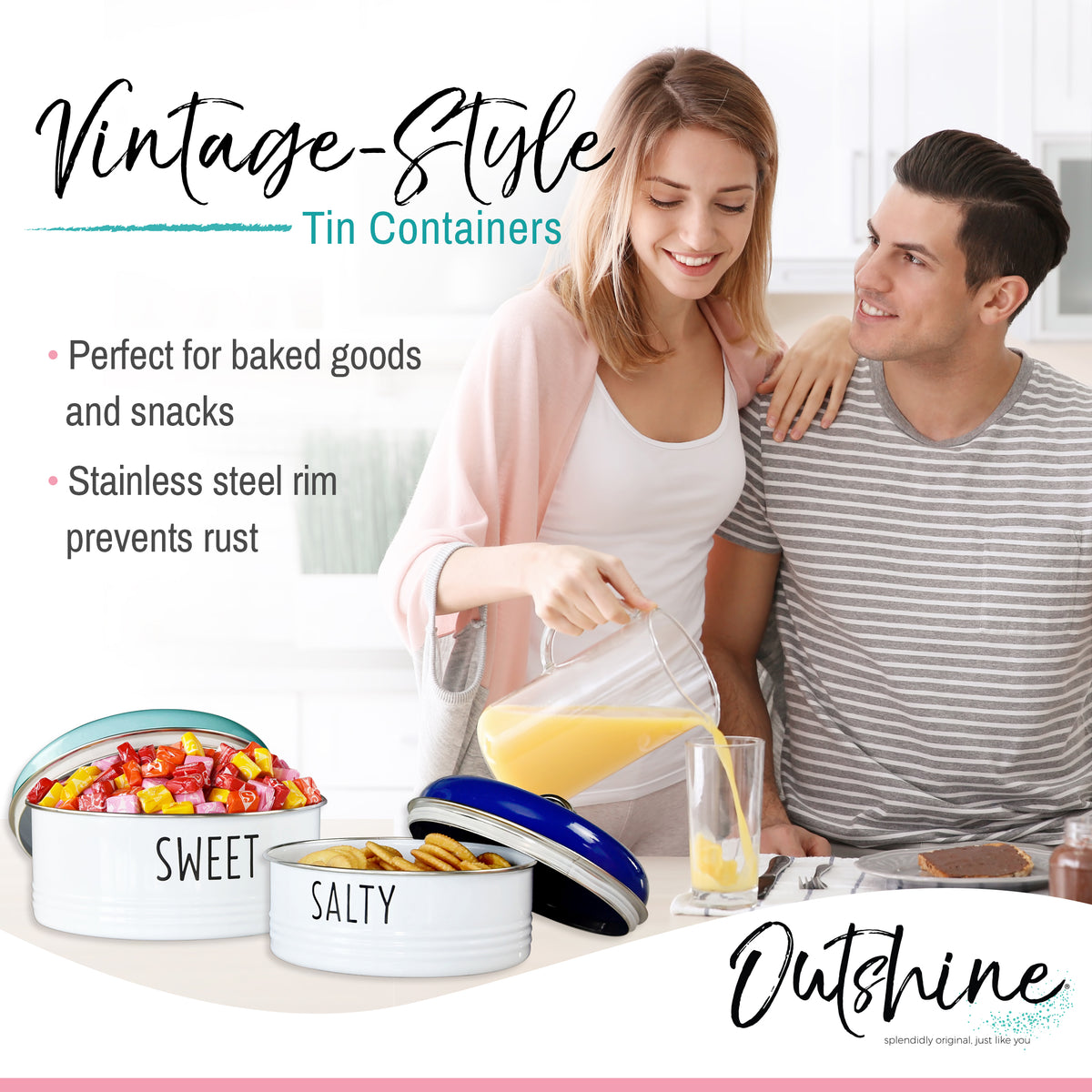 Sweet & Salty Snack Containers - Blue and White Canisters (Set of 2 ...