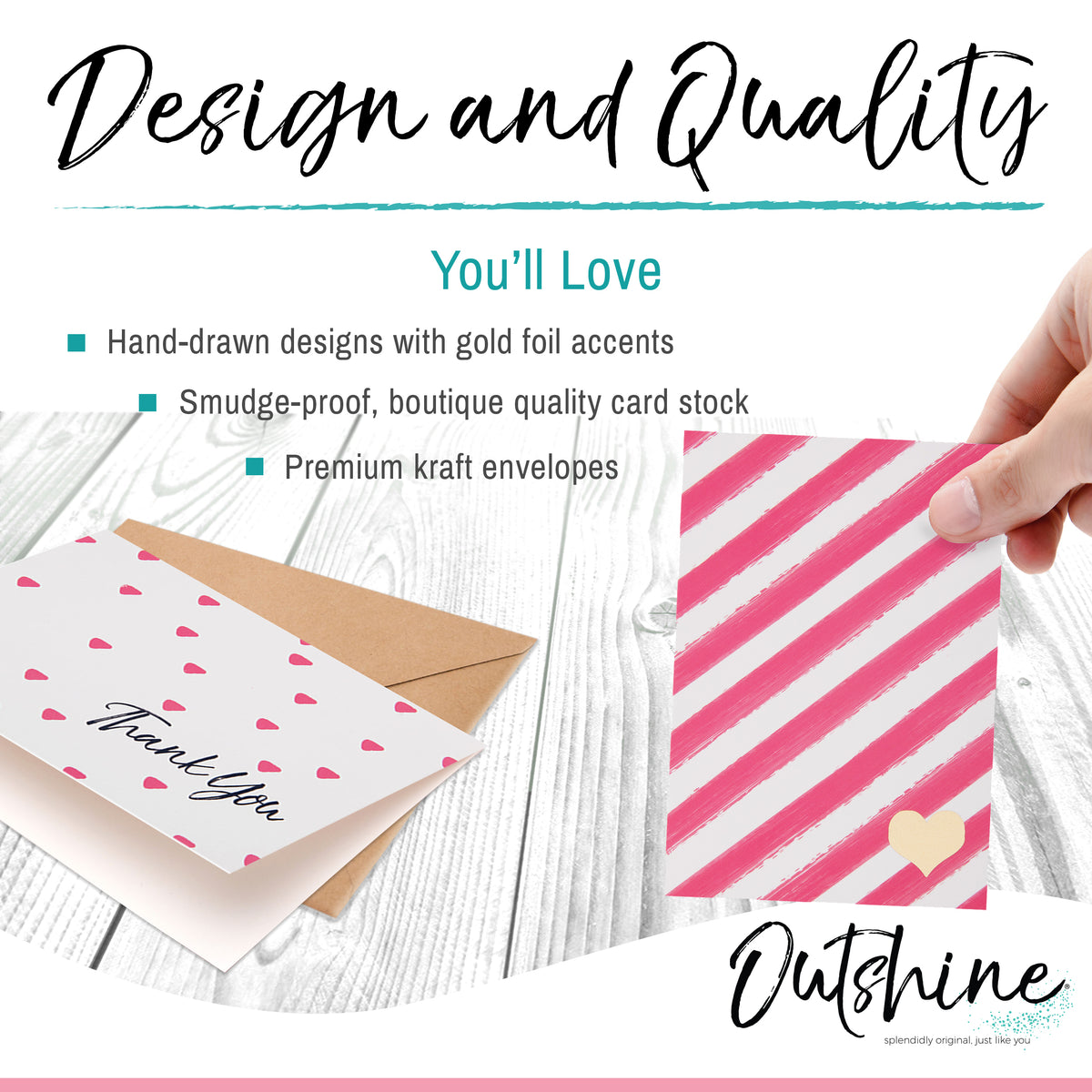 36 Counts Gold Foil Thank You Cards with Envelops | Stripes, Dots, Sha ...