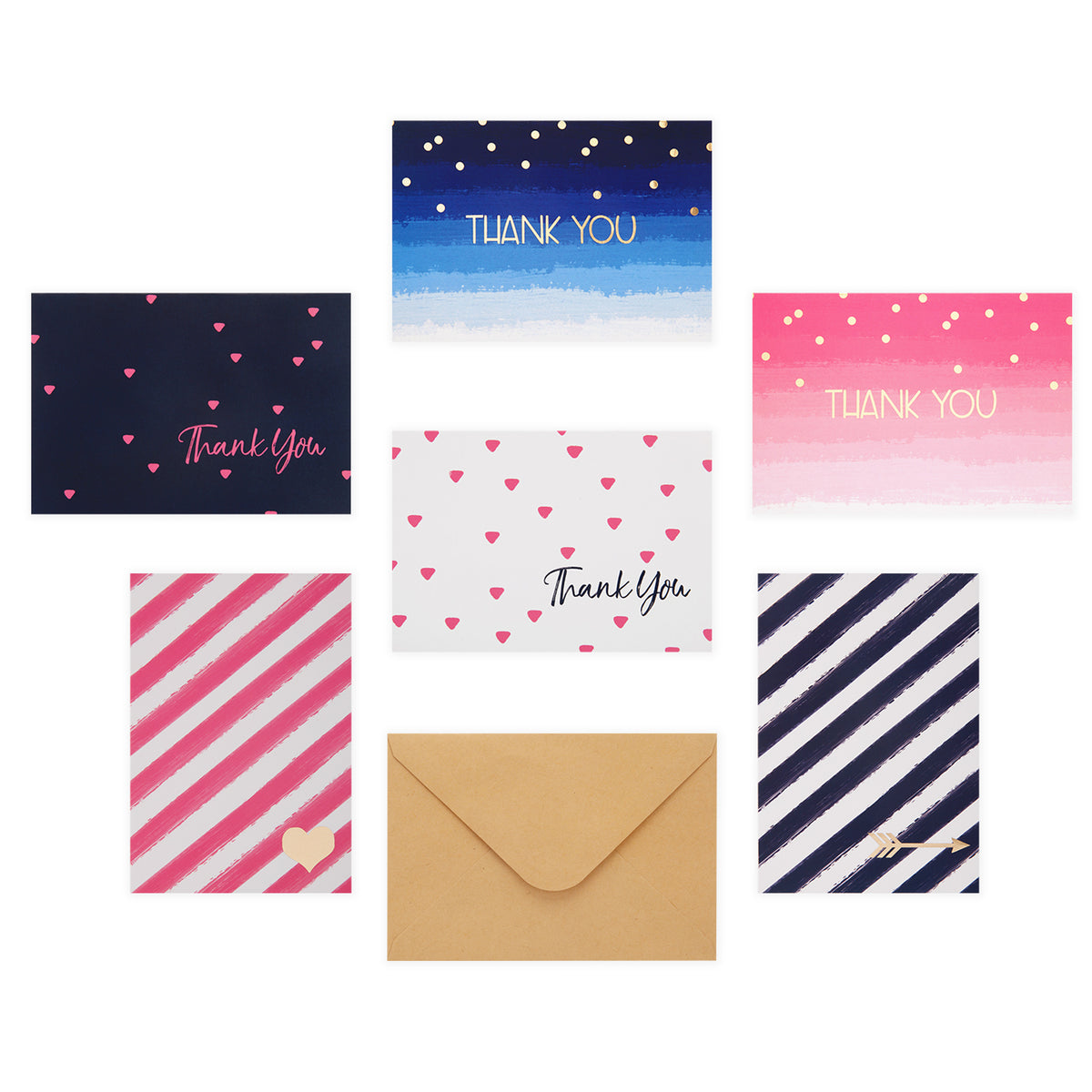 48 Counts Gold Foil Thank You Cards with Envelops | Stripes, Dots, Sha ...
